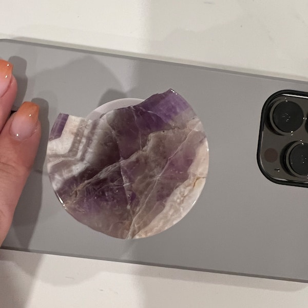 Phone Grip, Amethyst Rose Quartz Phone Holder, iPhone Holder, Natural ...