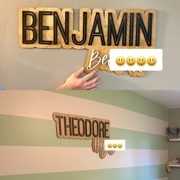 Large Wood Name Sign | Nursery Name Sign | Layered 3D Baby Name Sign ...