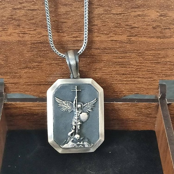 Personalized Archangel Saint Michael Necklace, Solid Silver Archangel ...