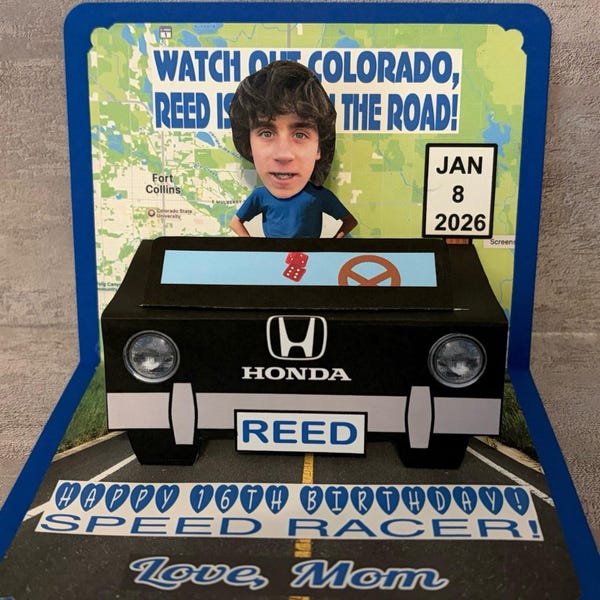 New Driver Congratulations (or Birthday) BOBBLEHEAD Pop up Card ...