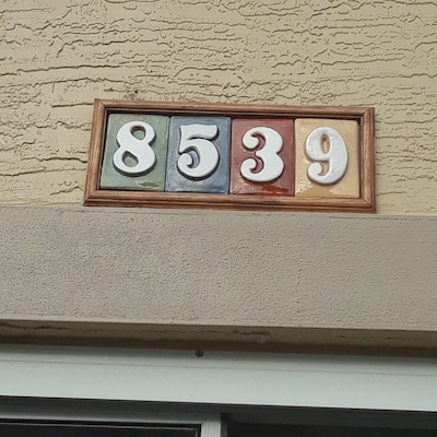 Address Tiles in Oak Frame Plaque, Multiple Color Choices Available ...