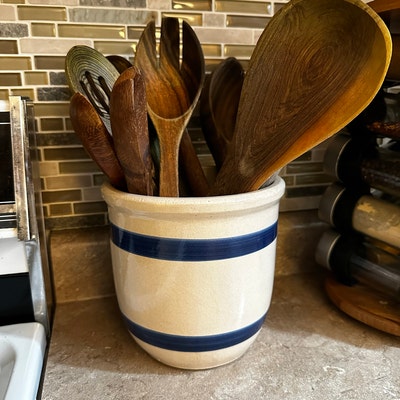 Antique Stoneware Crock, Cream Crock, Utensil Crock, Kitchen Decor ...