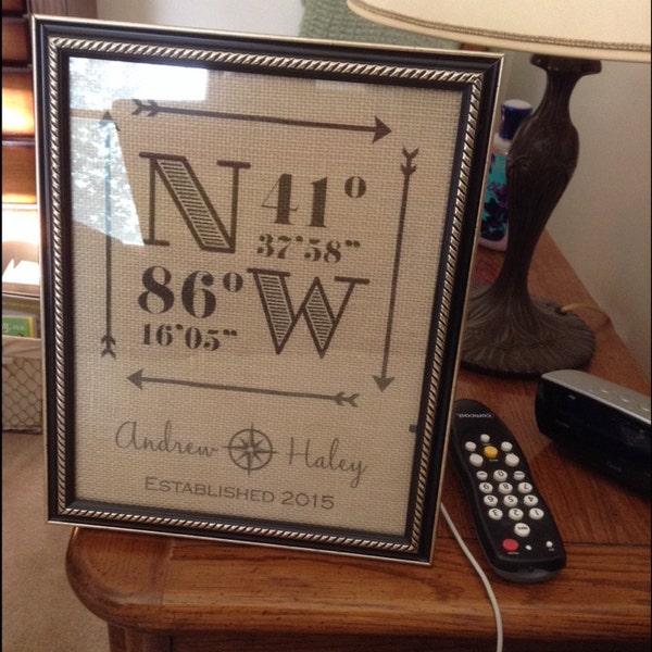 Personalized Wedding Gift for Couple | Latitude Longitude Sign | Burlap ...