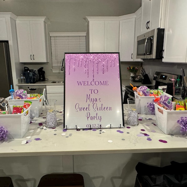 Editable Purple Glitter Sweet 16 Welcome Sign (printable Instant ...