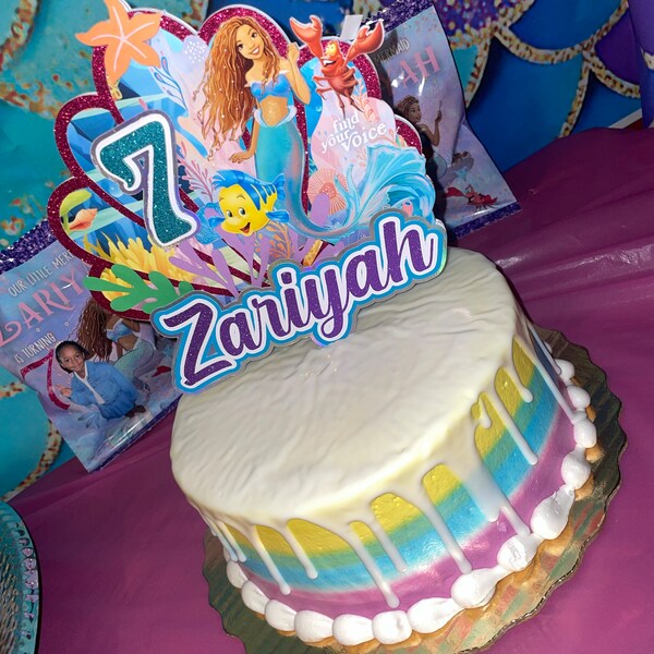Black Mermaid Personalized Cake Topper Perfect for Themed Parties ...