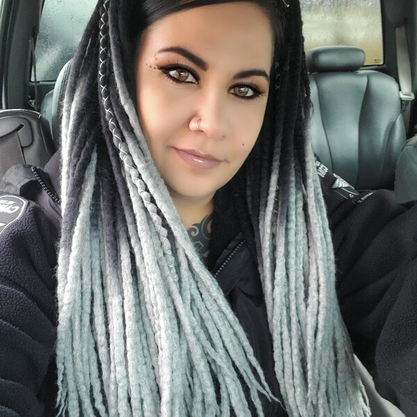 Set of Wool Ombre Dreadlock Black Grey Dread Extension Dark "obsidian ...