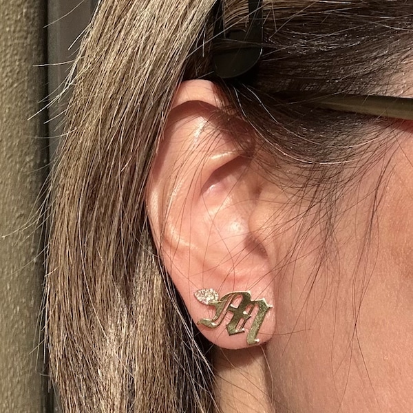 14K Gold Initial Earrings, Custom Initial Earrings, Personalized ...