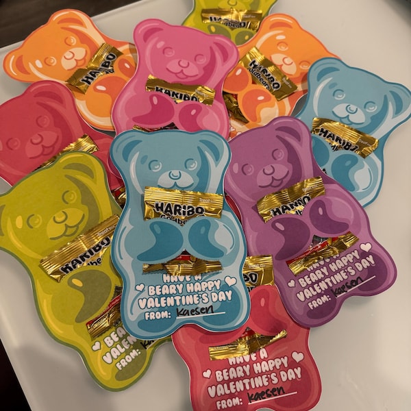 Gummy Bears Valentine's Day Cards Valentine's School Kids Classroom ...