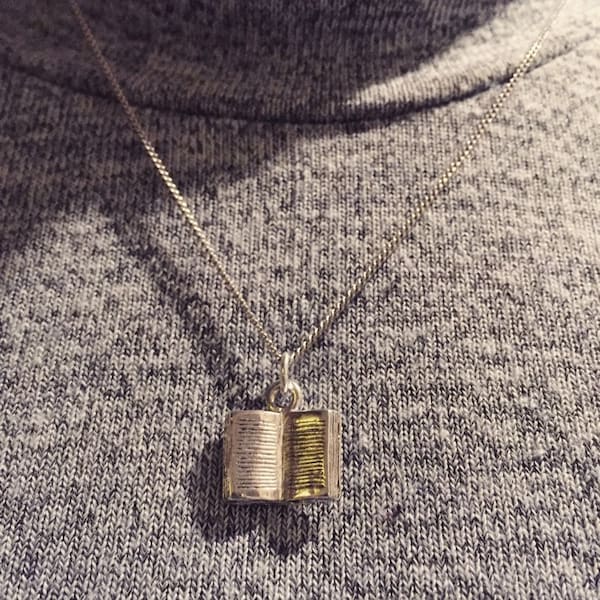 Open Book Necklace, Silver Plated 3D Book Charm Necklace, Author ...