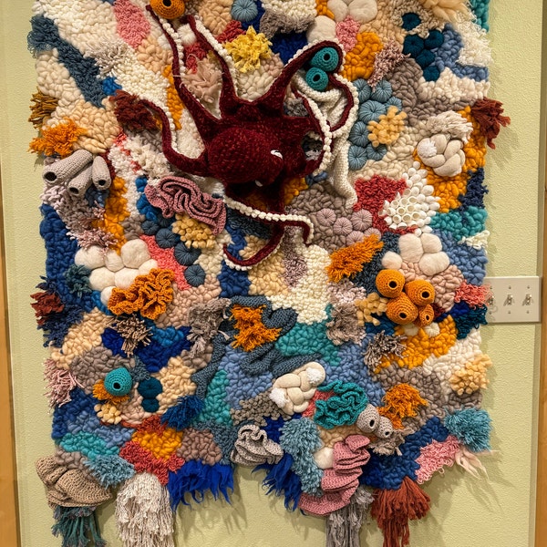 Unique Coral Reef Weaving Wall Art With Crocheted, Knitted, Felted ...