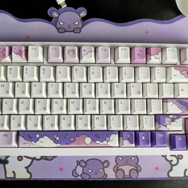 126 Keys Pale Blossom Pebble Korean Keycap Set, Warm Pink Hangul ...