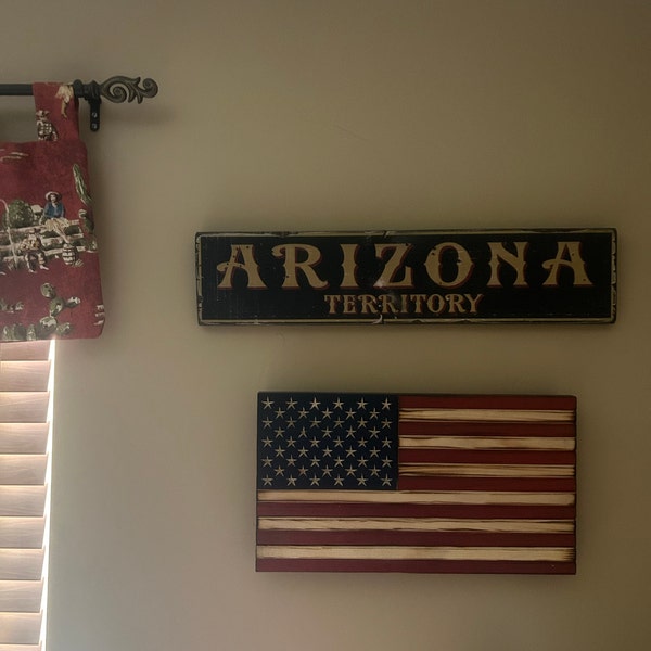 Distressed Arizona Territory Sign, Rustic Wooden Wall Decor - Etsy