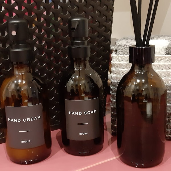 Amber Glass Soap Dispenser - Refillable Bottle With Metal Pump & Label ...