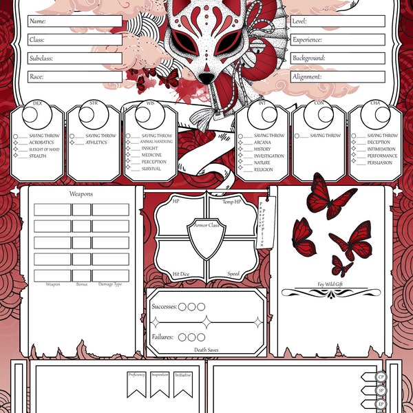 Kitsune Dnd 5e Character Sheet Dnd Character Journal Dungeons and ...