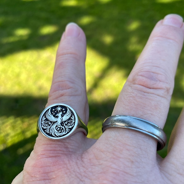 Phoenix Ring, Legendary Rising Signet Ring Women, Mythologic Simurg ...