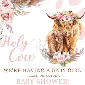 Holy Cow Girl Baby Shower Invitation, Highland Cow Baby Shower ...