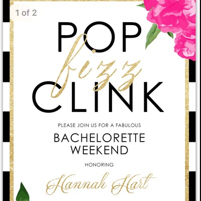 Pop Fizz Clink Gold Glitter Stripes With Pink Roses - Etsy