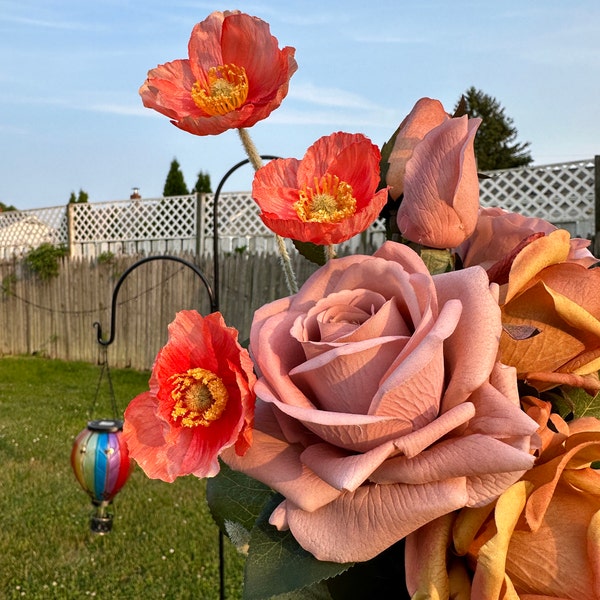 4 Heads Artificial Poppy Flowers-20”, Coral/watermelon Pink, Realistic ...