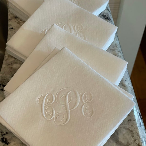 Embossed Napkins, Interlocking Monogram, Monogrammed Linen Like ...