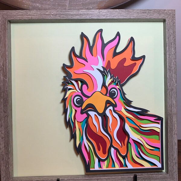 Peeking Rooster 3D Layered SVG for Cardstock/ Colorful Chicken ...