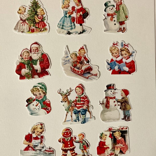 Vintage Christmas Sticker Pack, Retro Christmas Stickers, Mid Century ...