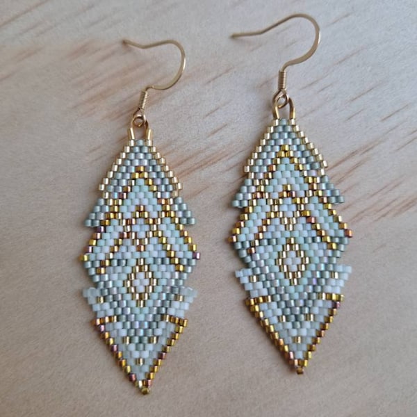 PDF Pattern Geomeric Green Seed Bead Earrings Pattern - Brick Stitch ...