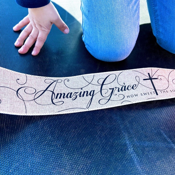 Amazing Grace Ribbon, Religious Ribbon, Tan Ribbon, Burlap Ribbon ...