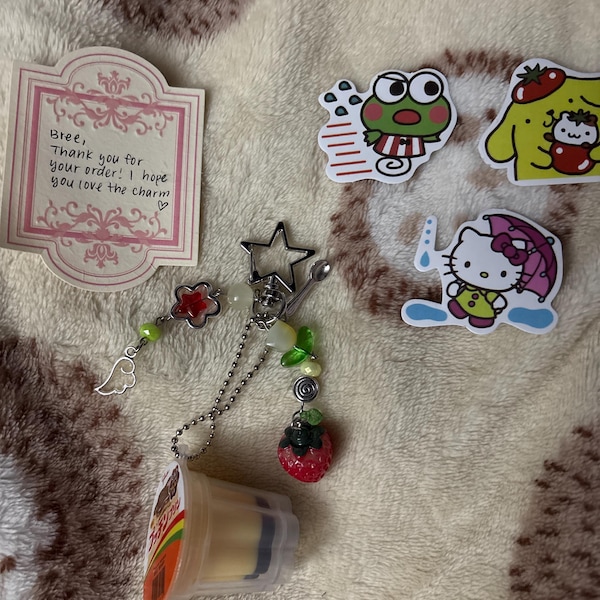 Matching Pudding Keychain: Y2K Beaded Bag Charm, Heisei Retro Accessory ...