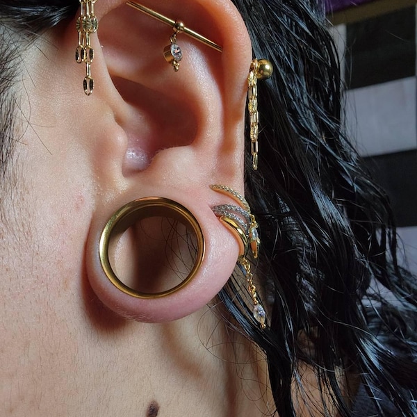 Dangle Gold Earring Chain Charm, Earring Chain, Helix Chain, Cartilage ...