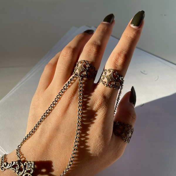 Double Ring "ream" Full Finger Ring, Dark Ring Set - Goth Galentines ...