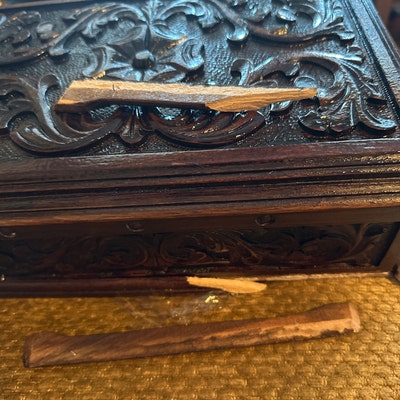 Hand Carved Flower Design Wooden Box With Secret Lock, Vintage Jewelry ...