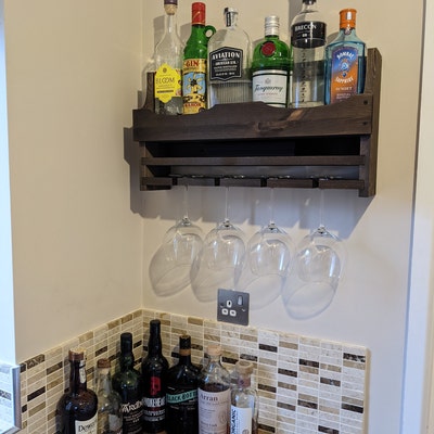 Dark Oak Rustic Wooden Gin Rack to Hold 4 Balloon Glasses & 6 - Etsy UK