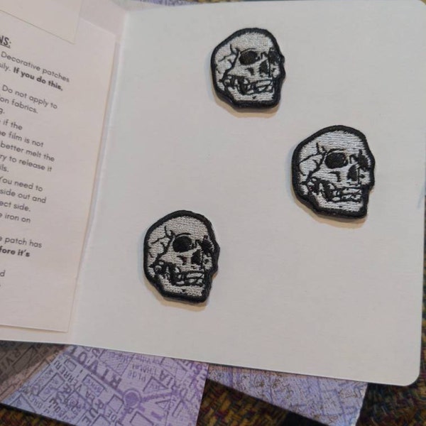 Skull Machine Embroidered Patches Set of Three Tiny Human Skull Patches ...