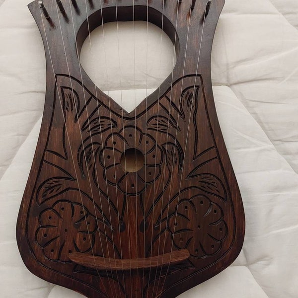 Brown Rosewood Flower Design Lyre Premium Quality Handmade 6 Metal ...