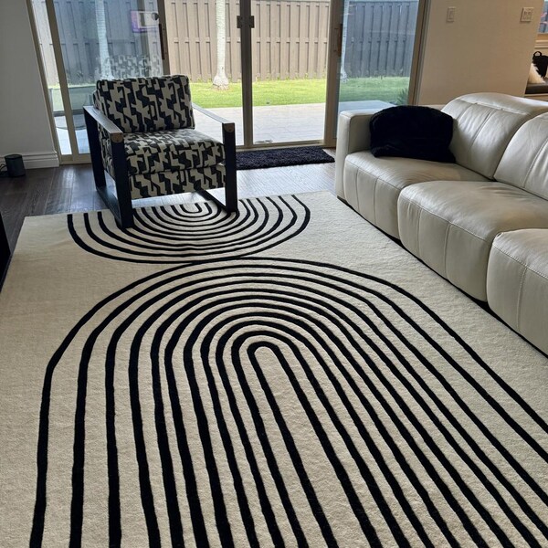 Black and White Abstract 10x14 Rug Black and White Wool Rug Black ...