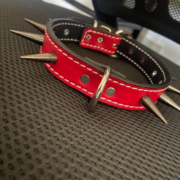 Leather Dog Collar, Personalized Name Plate, Bucket Studded Leather Dog ...