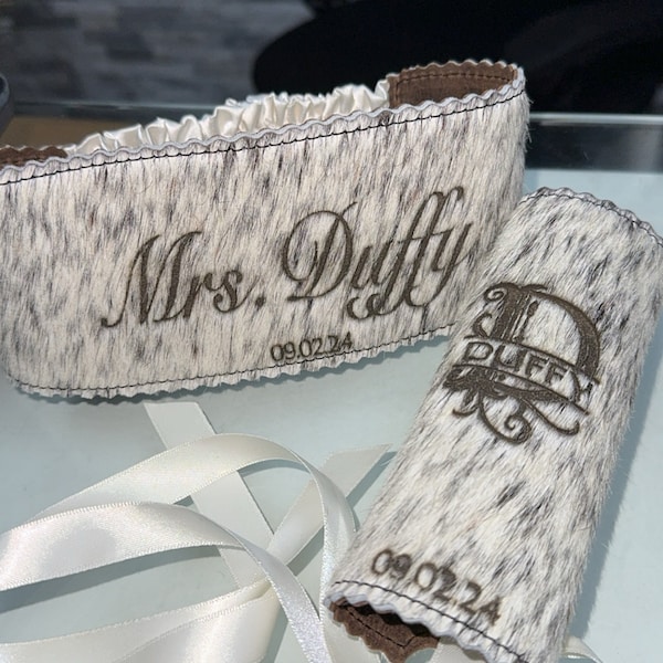 Brides Western Custom Cowhide Wedding Garter Leg Personalized or ...