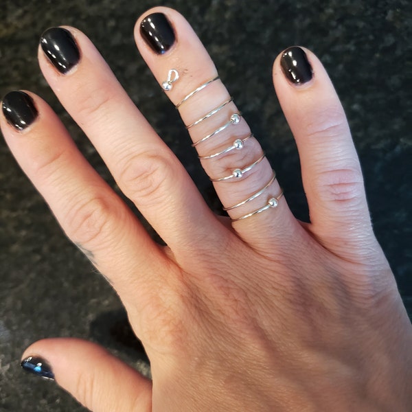 Silver Wire Beaded Full Finger Ring, Long Silver Spiral Wire Ring ...