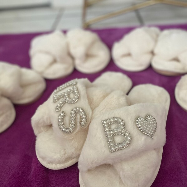 Bride Fluffy Slippers, Custom Slippers, Fluffy Slippers With Rose Gold ...