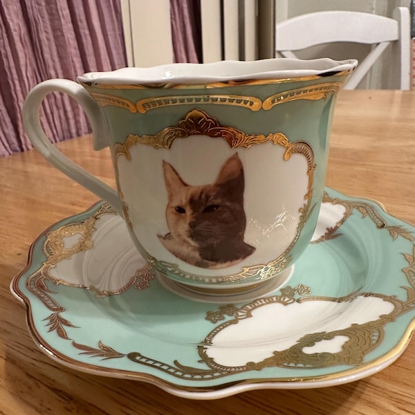 Green, Blue, or Pink Porcelain Cat Tea Set, 7 or 11 Pieces, Food Safe ...