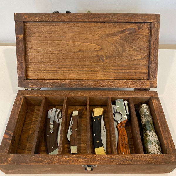Divided Wooden Pocket Knife Storage Case With 6 Sections - Personalized ...