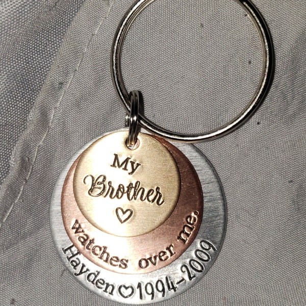 Personalized Hand Stamped Brother Memorial Keychain. Custom Gift for ...