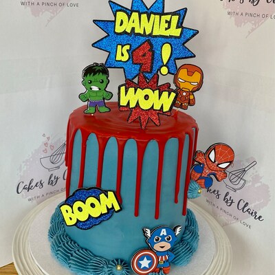 Superhero / Comic Book Themed Cake Topper personalised birthday Custom ...
