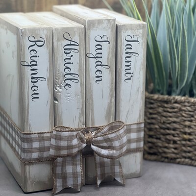 Personalized Family Book Stack, Wood Book Stack, Personalized Book ...