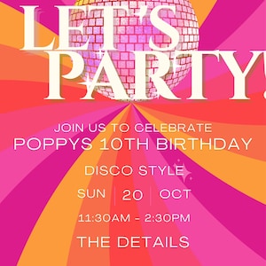 Disco Graduation Party Invitation Template for Retro & Groovy 70s Grad ...
