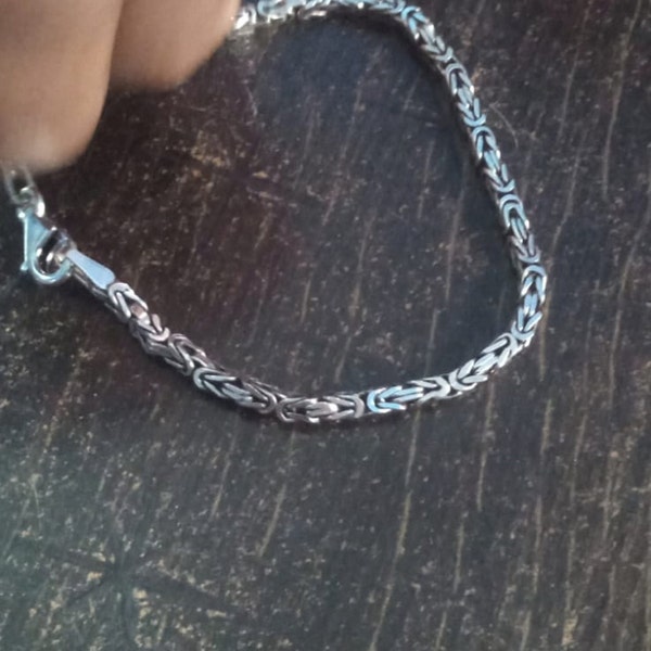 925 Sterling Silver King Chain Bracelet, Real Silver Byzantine Bracelet ...