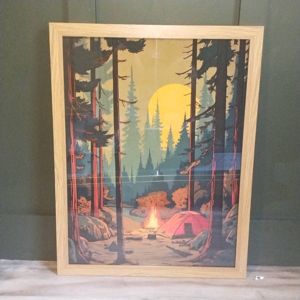 Vintage Campfire Forest Wall Art Nature Poster Print Retro Style ...