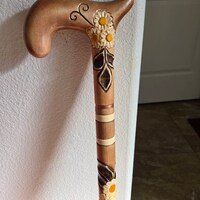 Walking Cane for Ladies Chamomile Flower, Hand-carved Pretty Cane With ...