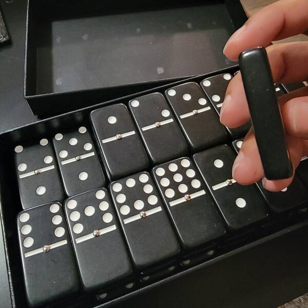 Candy Paint Marble Finish Double 6 Blue & White Spinner Domino Set ...