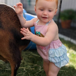 Khaki Seersucker Ruffle Bottom Bubble Monogrammed - Etsy